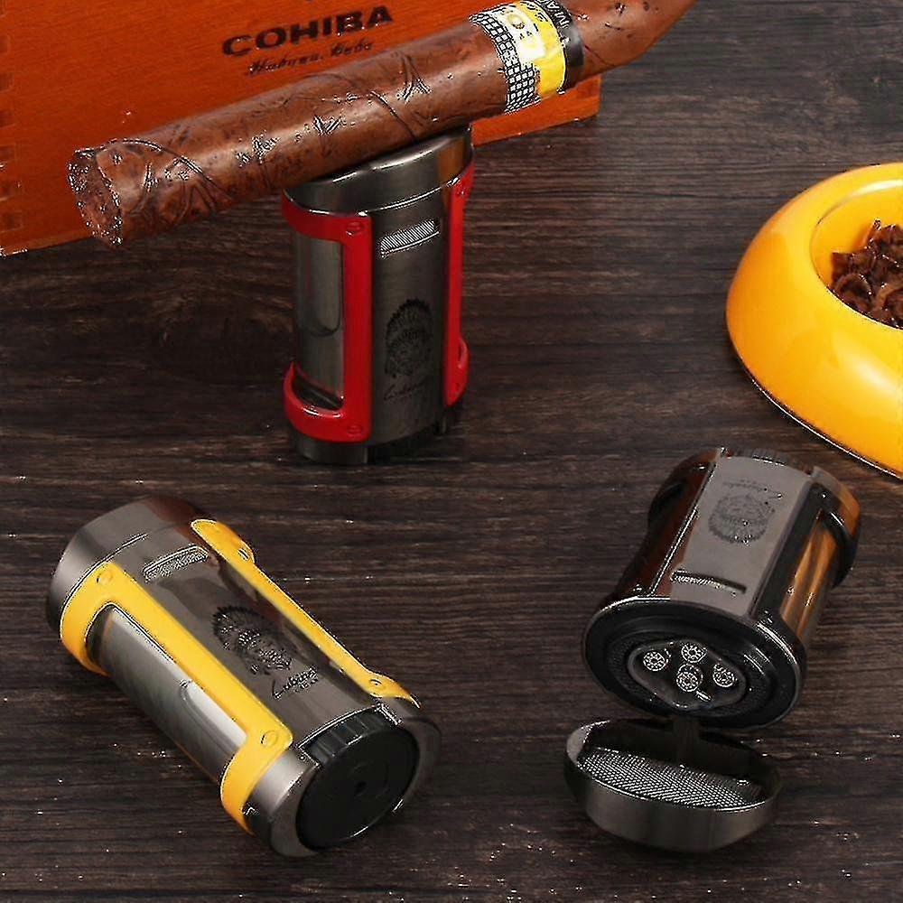 High-end Cigar Lighter Cutter Set Metal 4 Torch Flame Cigar Lighter W ...