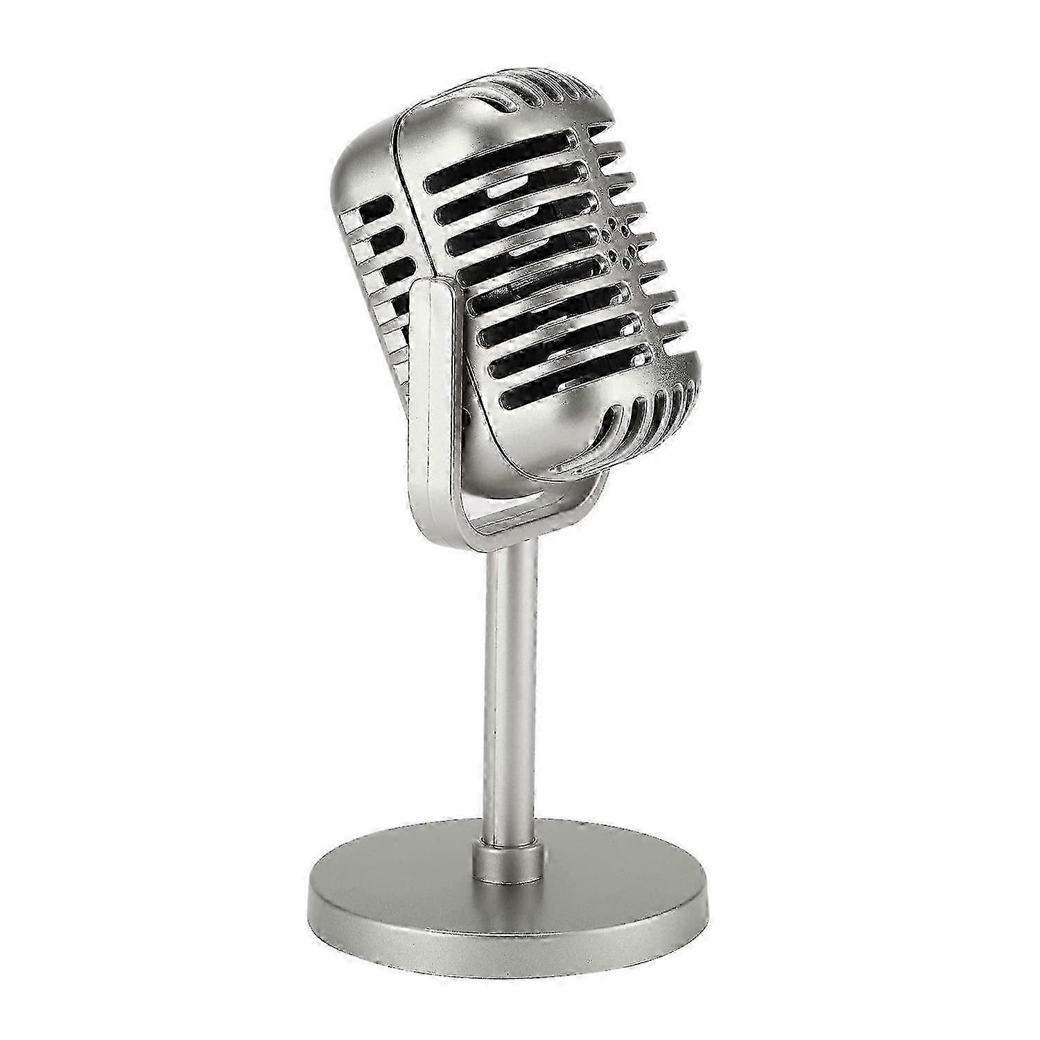 Vintage Microphone Prop Model with Stand, Silver Antique Microphone ...