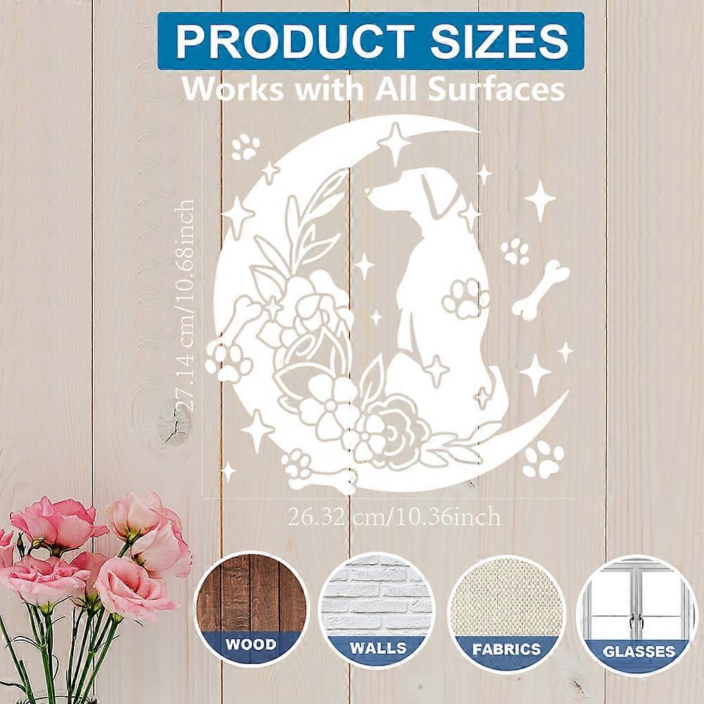 Dog Moon Stencil 11.811.8inch Large Floral Dog Paw Print Moon Star ...