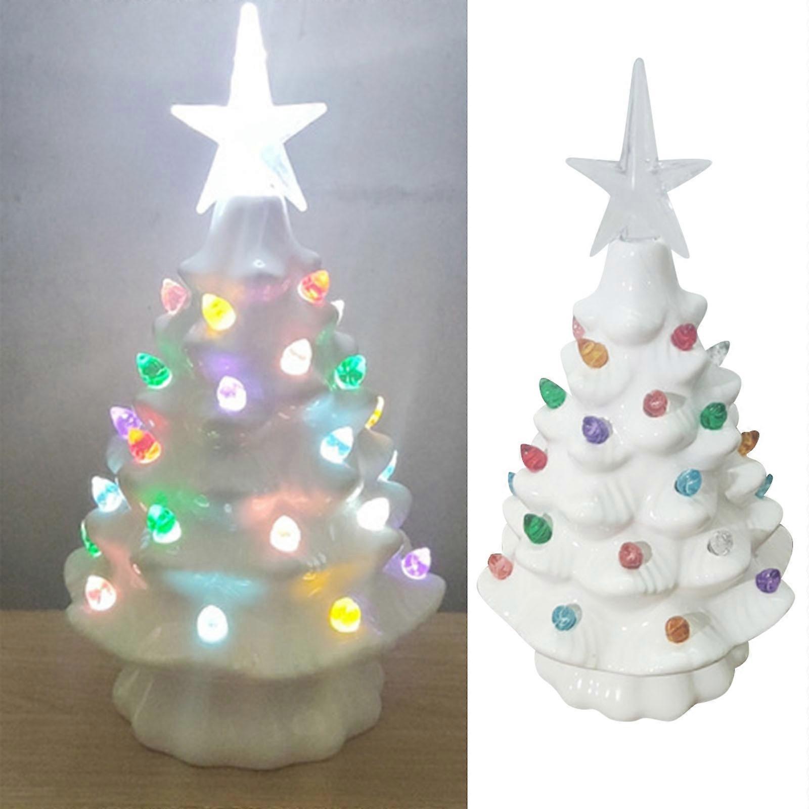 Tabletop Ceramic Christmas Tree with LED Lights, Hand-Painted | Fruugo UK