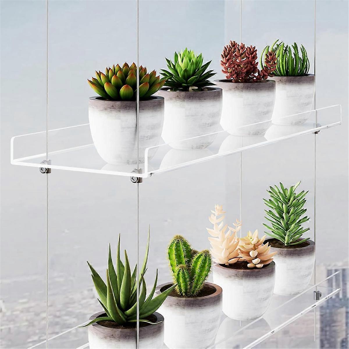 3-Tier Window Plant Shelves 16 Inch, Acrylic Adjustable Hanging ...
