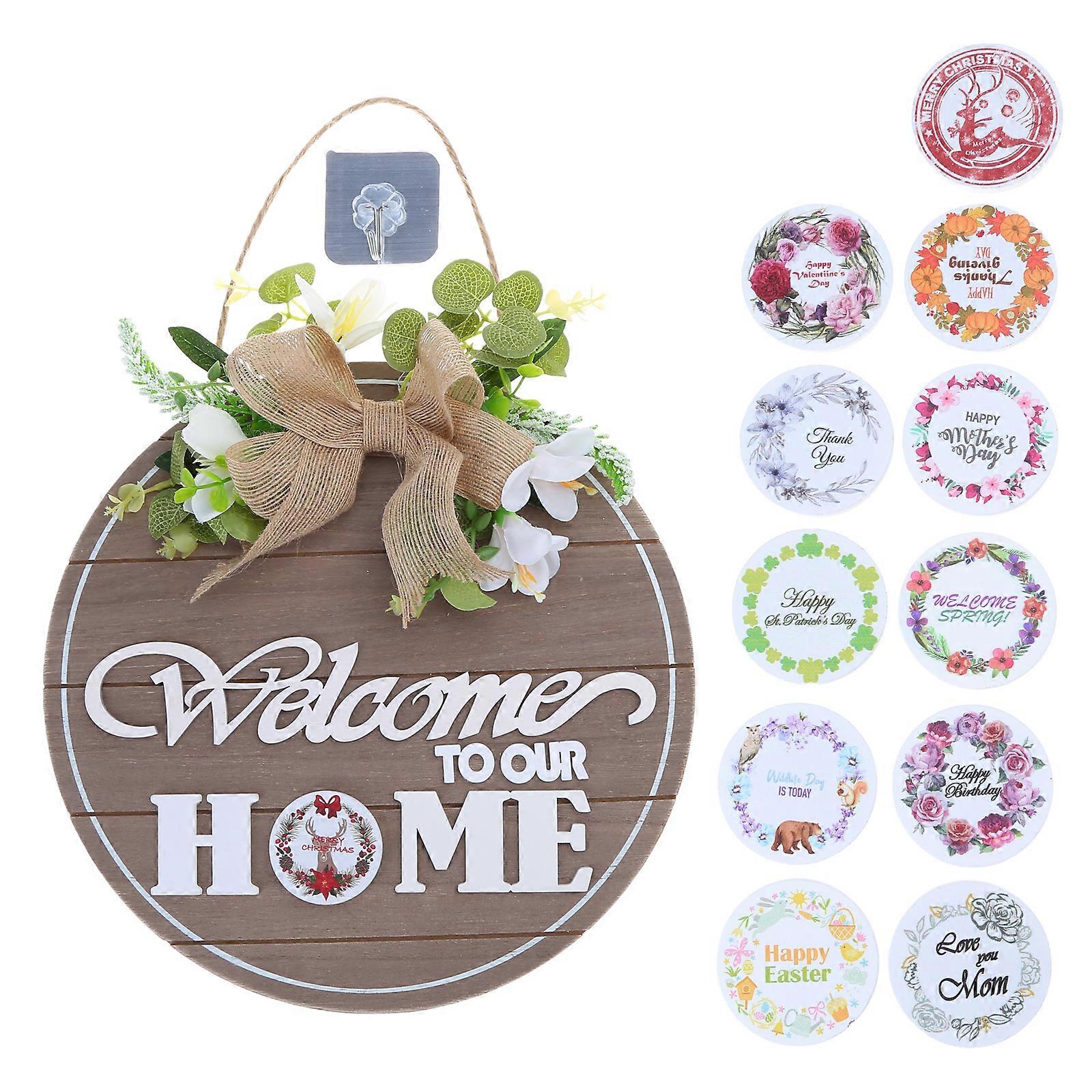 Interchangeable Wooden Sign Wreath with 12 Holiday Piece Front Door ...
