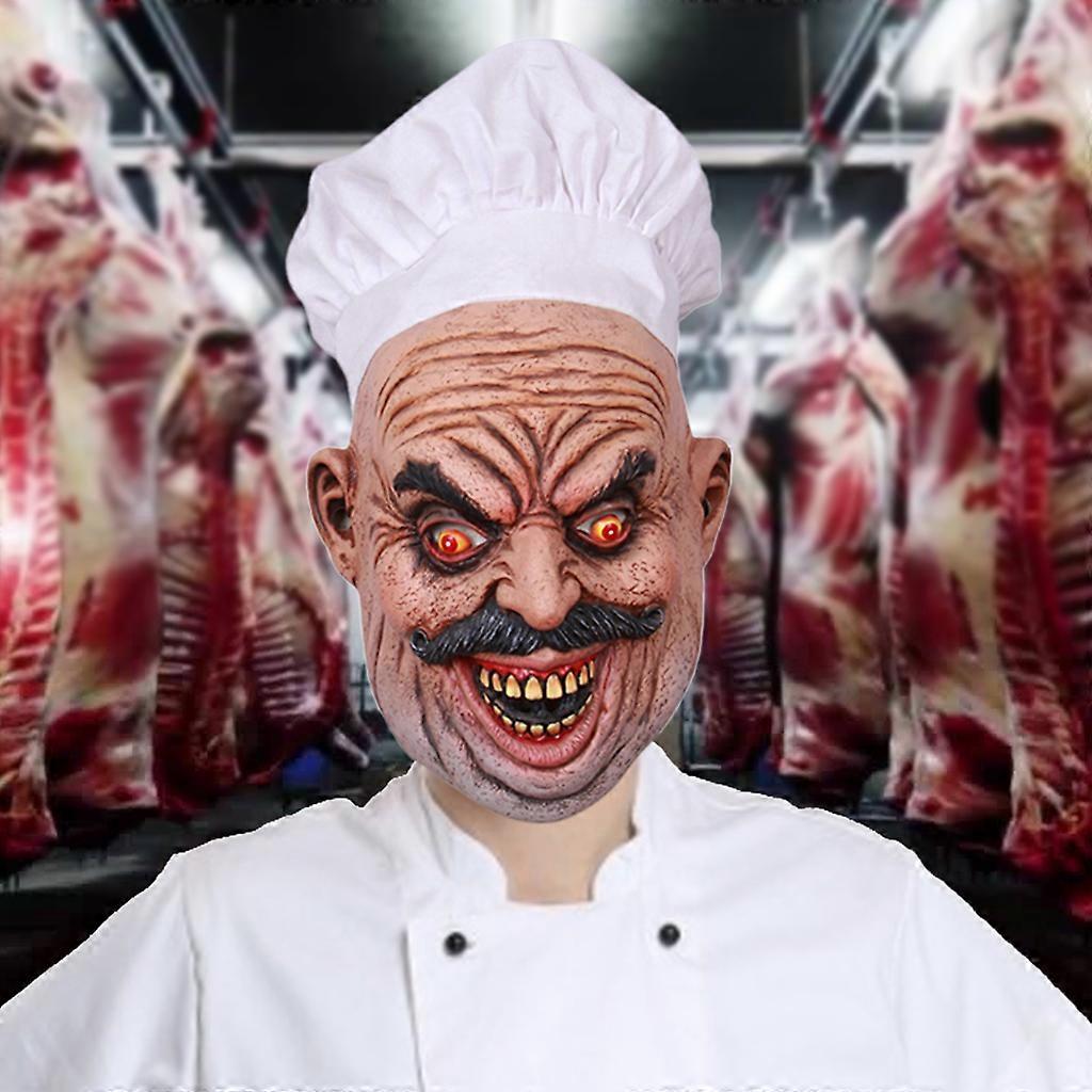 Realistic Latex Bearded Chef Butcher Mask Halloween Haunted House Ghost ...