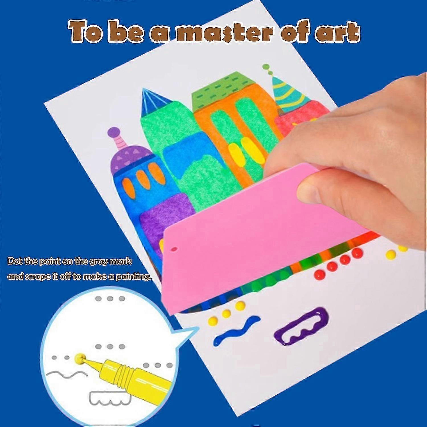 1 Set Squeegee Art Kids Paint Kit DIY Rainbow Scratch Painting Crafts ...