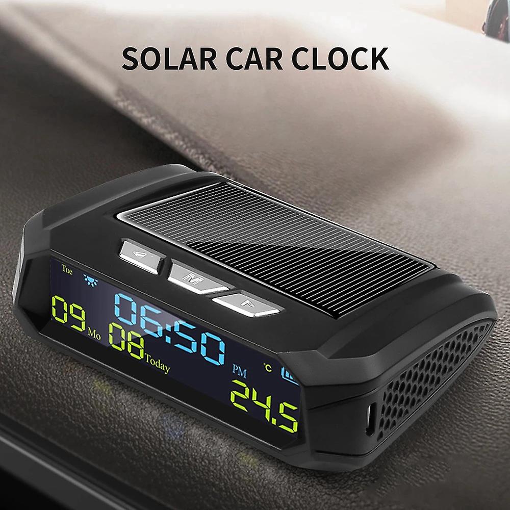 Car Solar Digital Clock with LCD Time Date In-Car Temperature Display ...