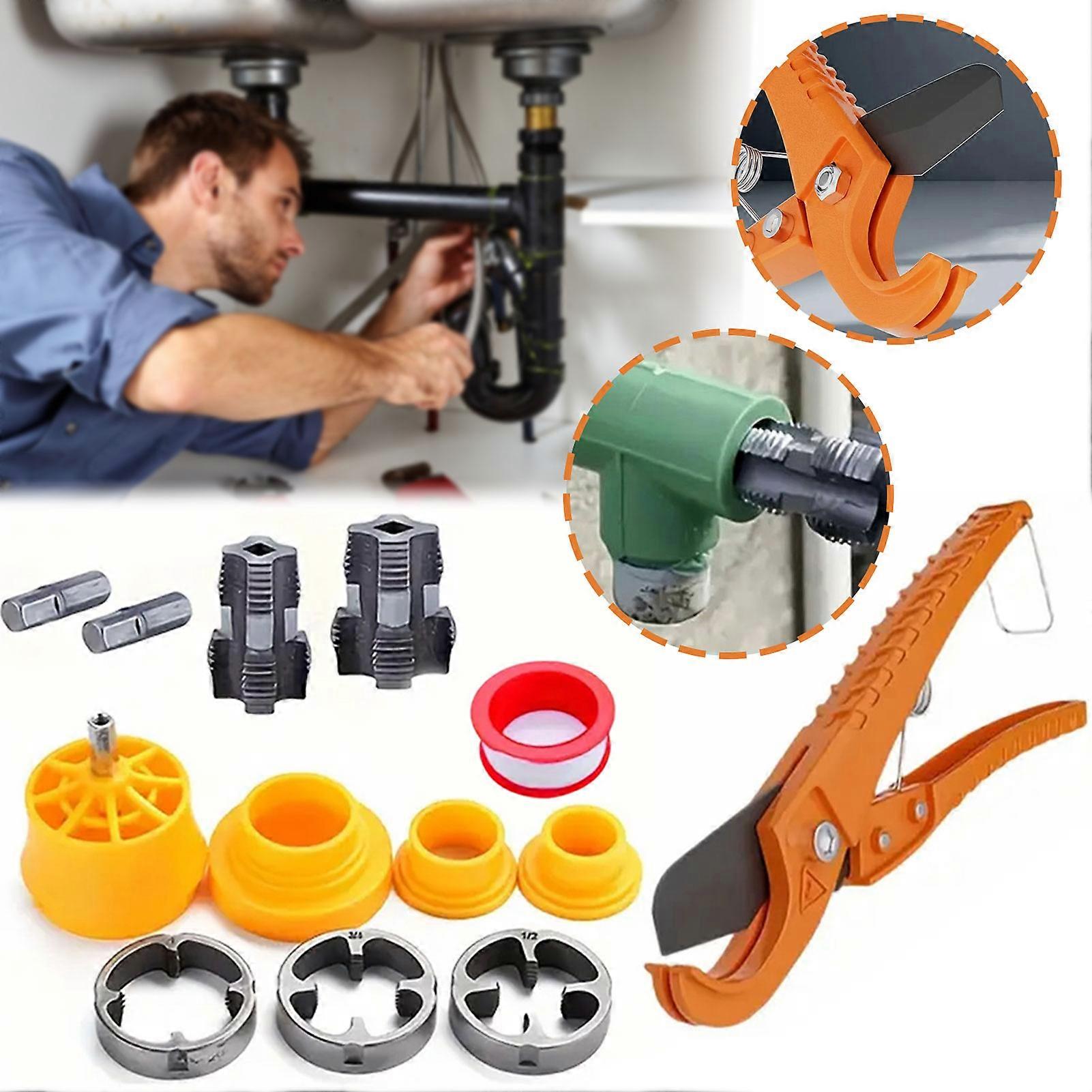 13pcs Electric Drill Compatible PVC Pipe Threader Kit with 1/2 Inch 3/4 ...