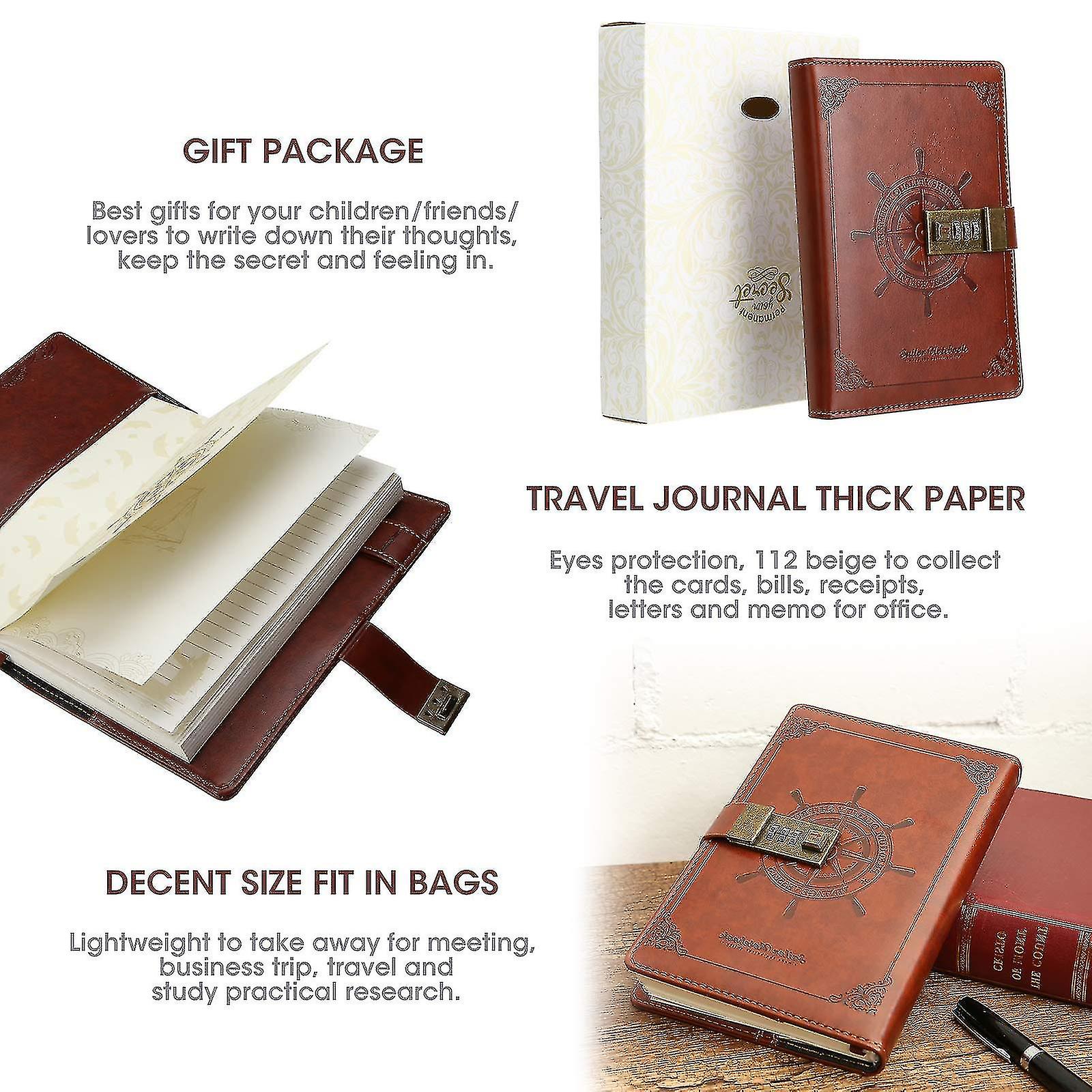 Diary With Lock Leather Journal Password Combination Lock Notebook ...