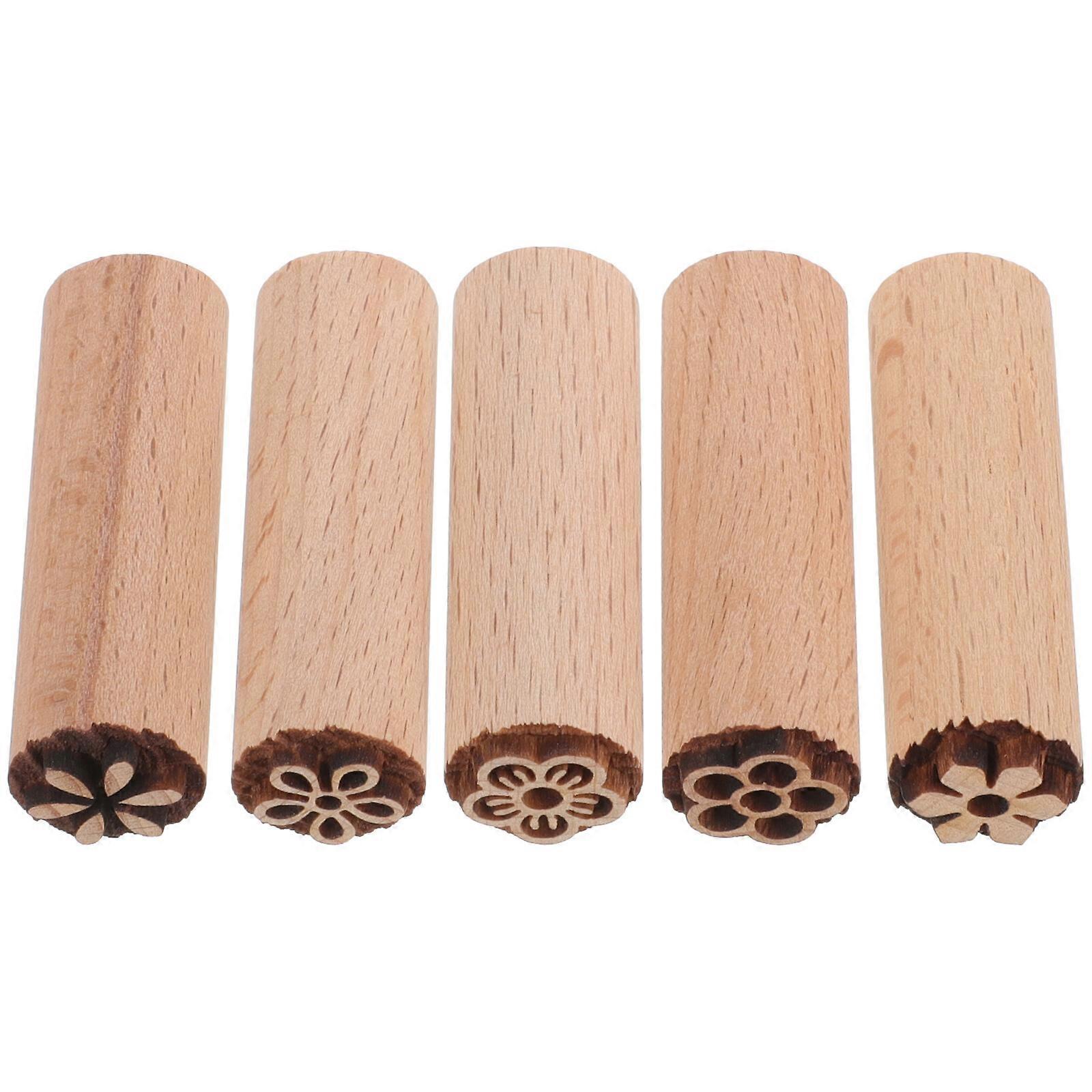 5Pcs Wood Pottery Tools Stamp Column Wooden Stamps Clay Stamper Natural ...
