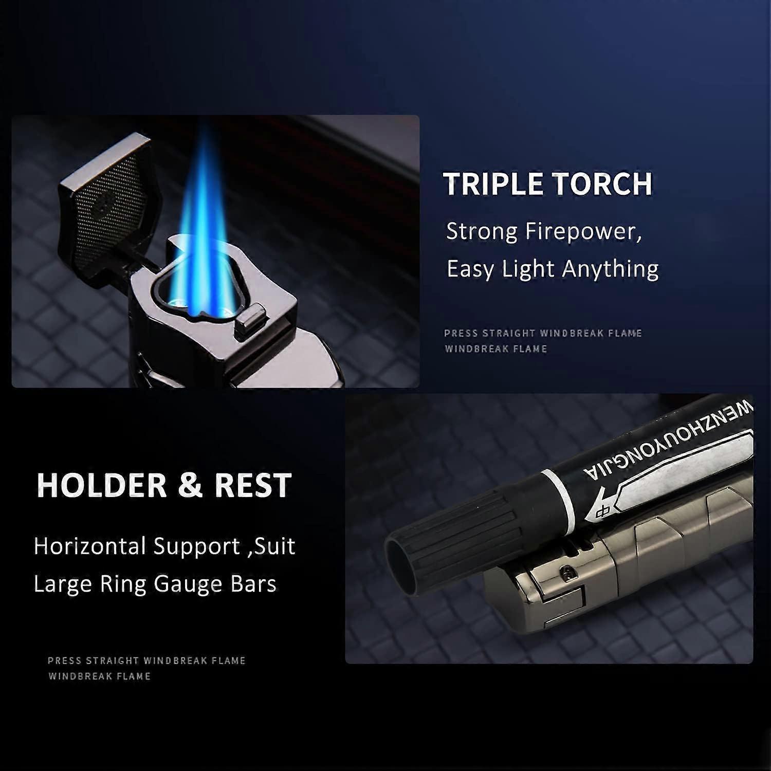 Torch Lighter Triple Jet Flame Refillable Butane Lighter Windproof Lighter with Punch Rest ...