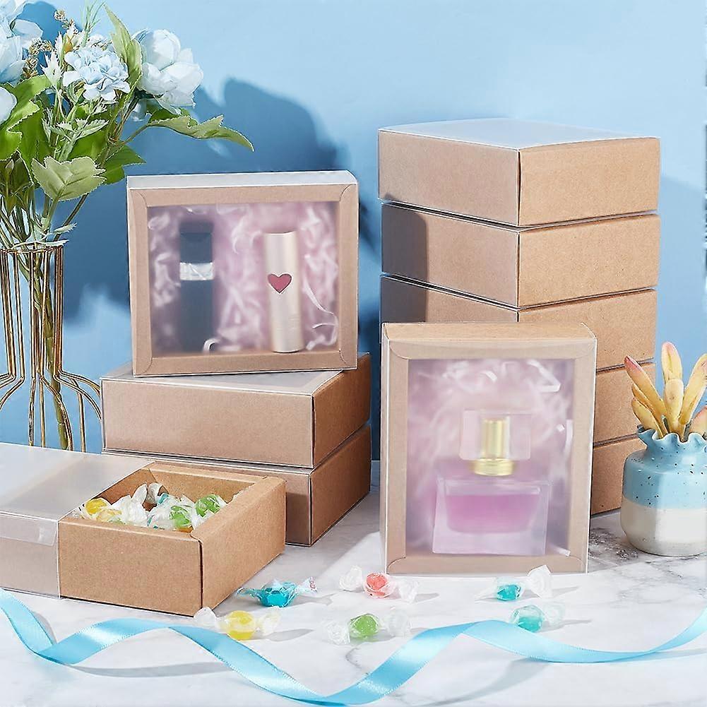 Kraft Paper Gift Boxes Drawer Boxes with PVC Windows Cover for Party ...