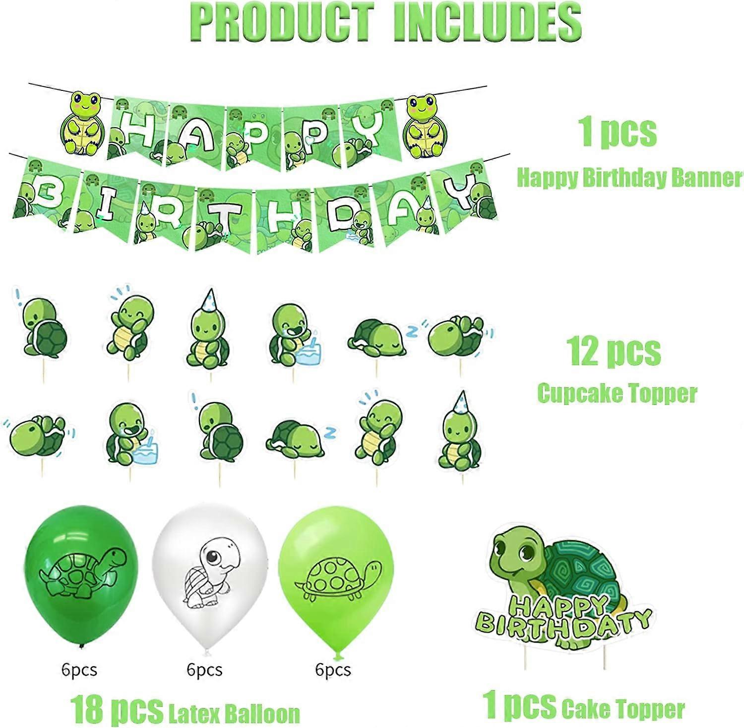Turtle Baby Party Supplies Set with Happy Birthday Banner, Turtle ...