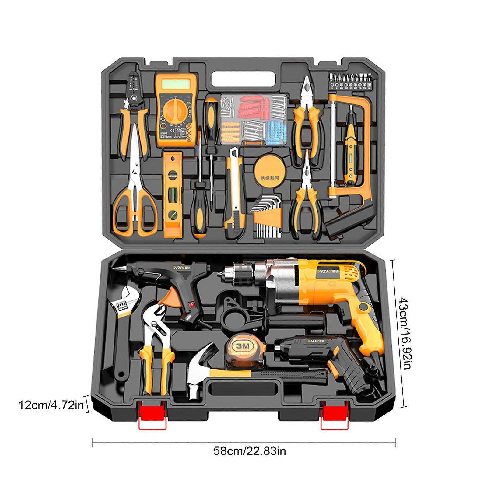 Tool Set with Drill,Cordless Drill Tool Kit Household Power Tools Drill ...