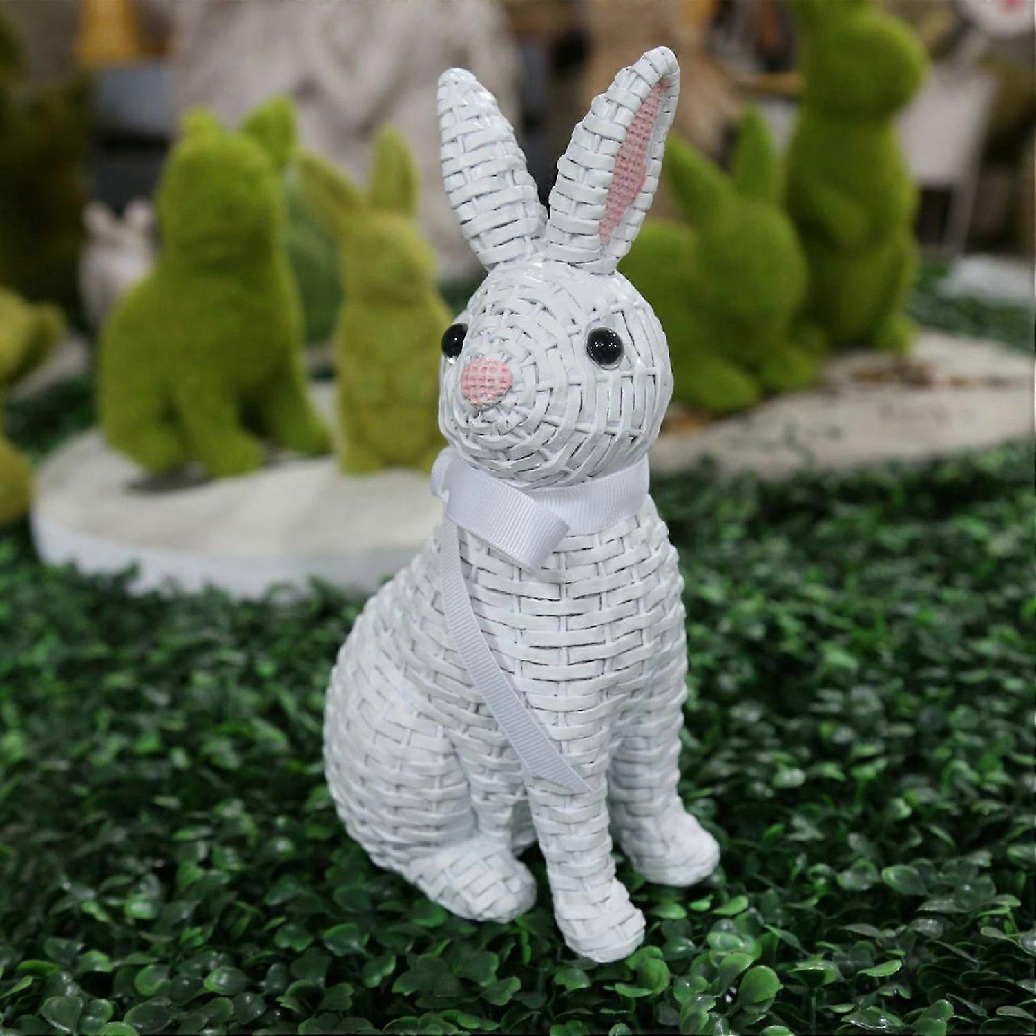 Rattan Effect Resin Rabbit with Bowknot Home Garden Children Room ...