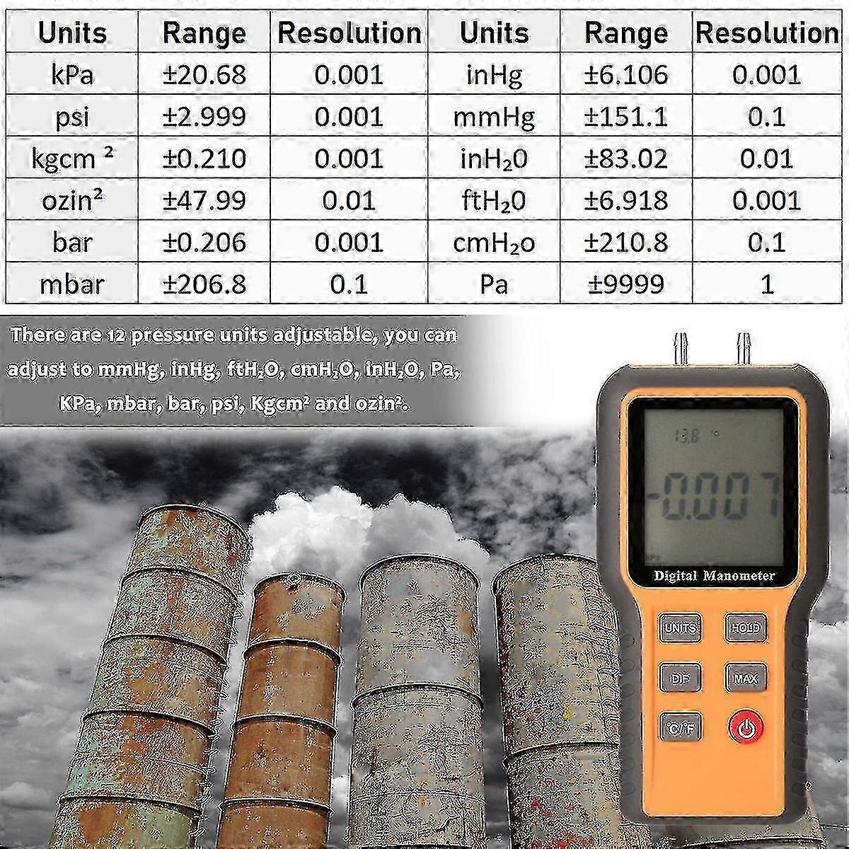 Digital Manometer Differential Pressure Gauges Tester Indoor ...