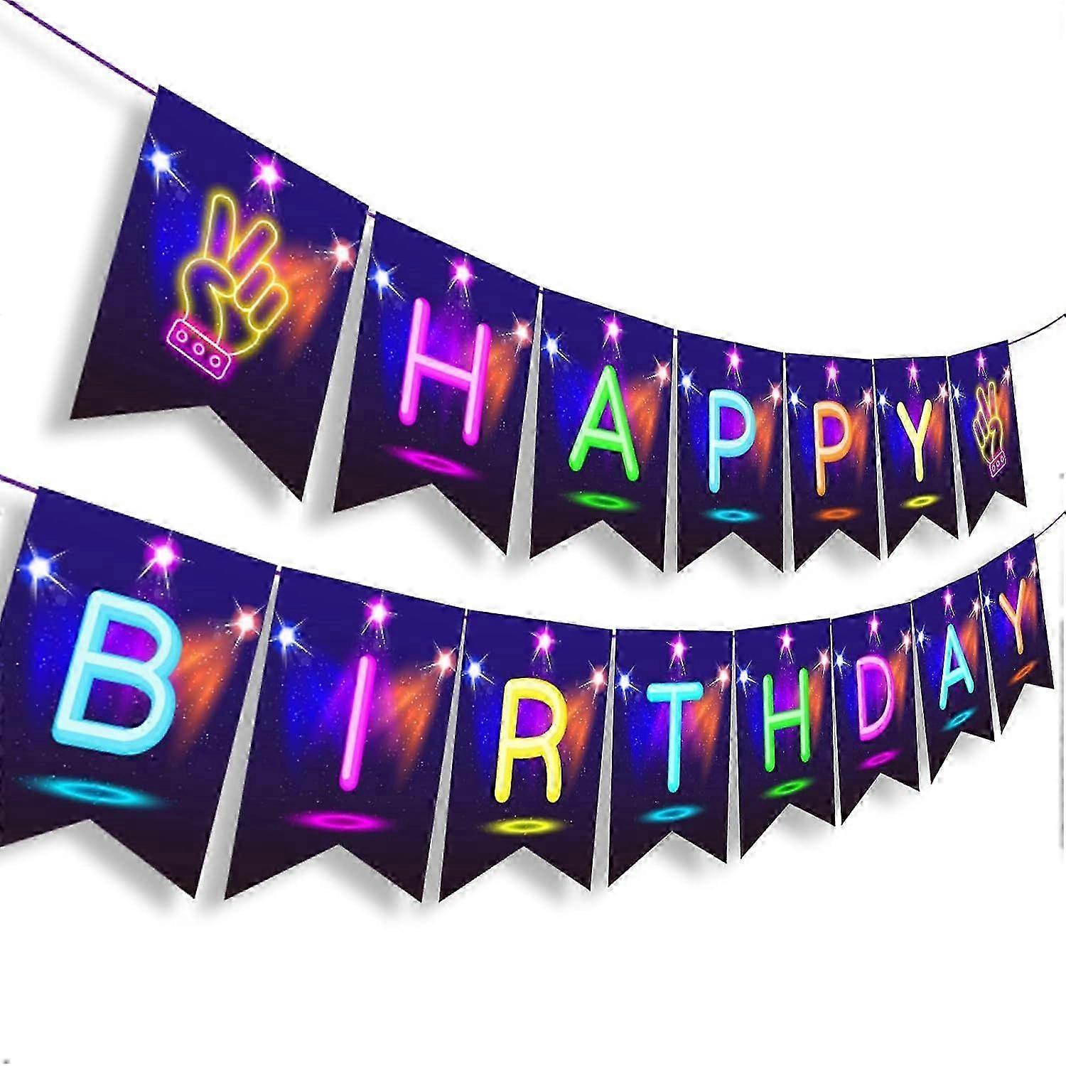 unique Neon Glow Happy Birthday Banner, Glow in the Dark Birthday Party ...