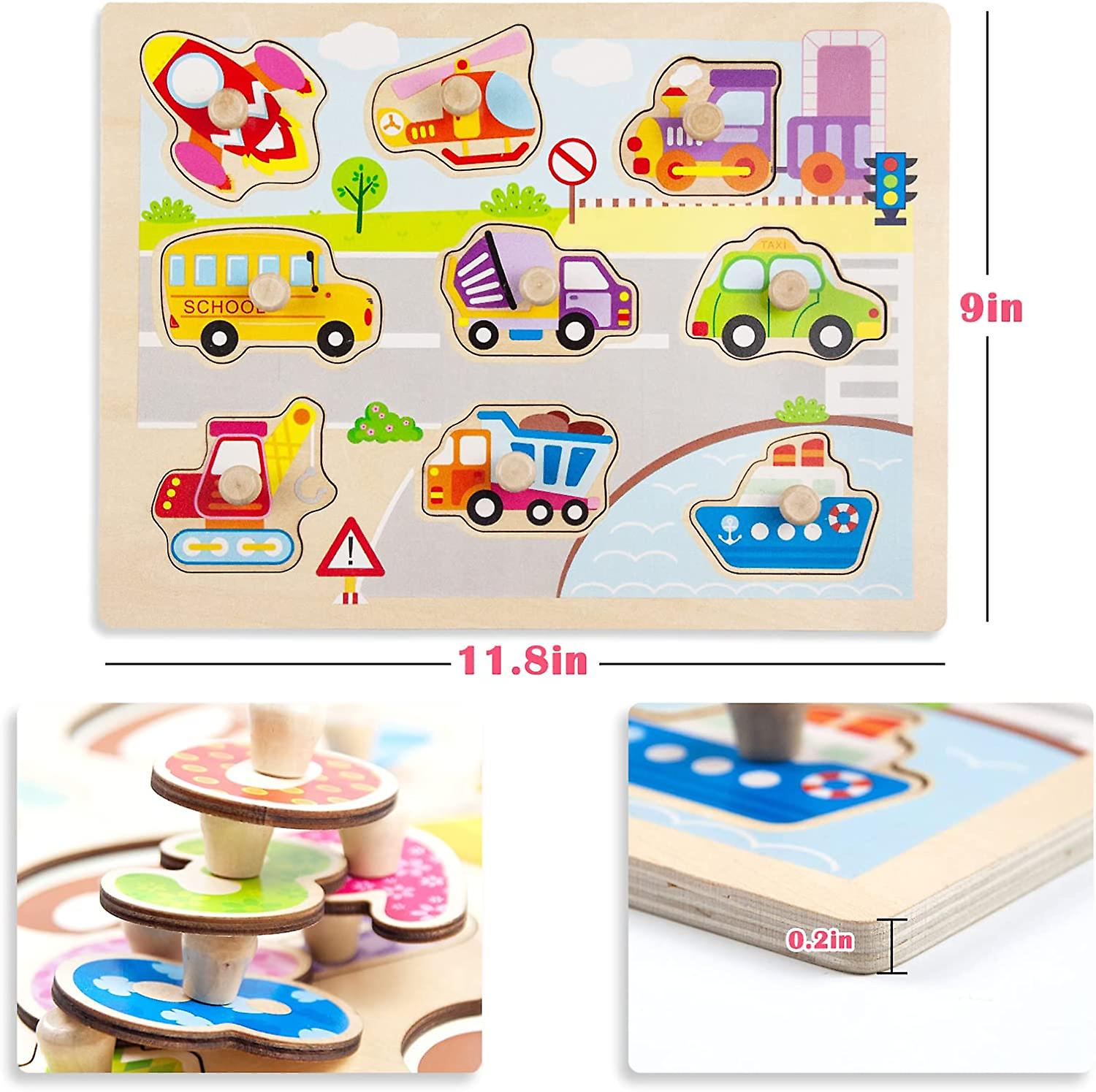 Wooden Toddler Puzzles, Peg Puzzles For Kids Ages 2-4, Number Animal ...