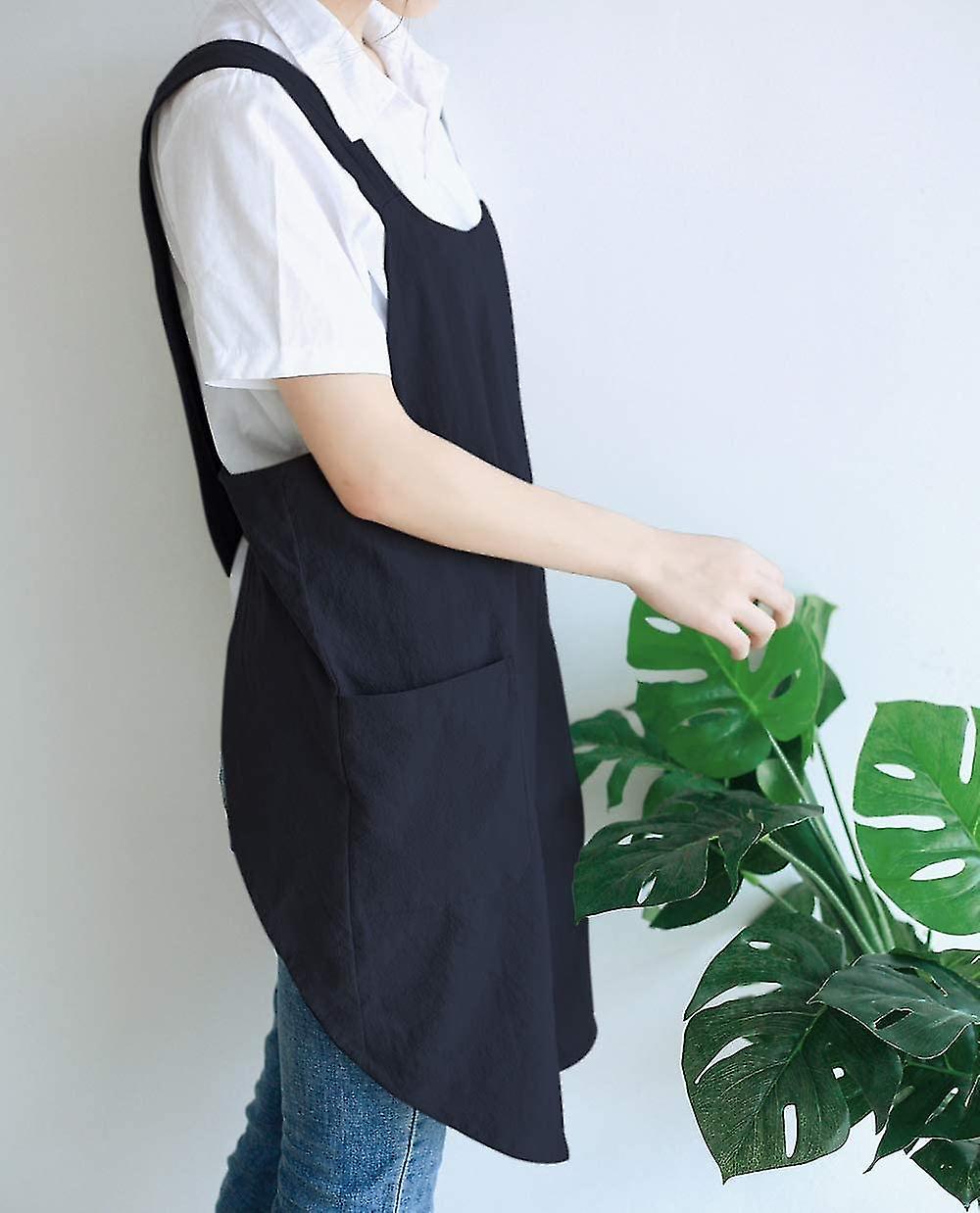 Japanese Linen Cross Back Kitchen Cooking Aprons For Men With Pockets ...