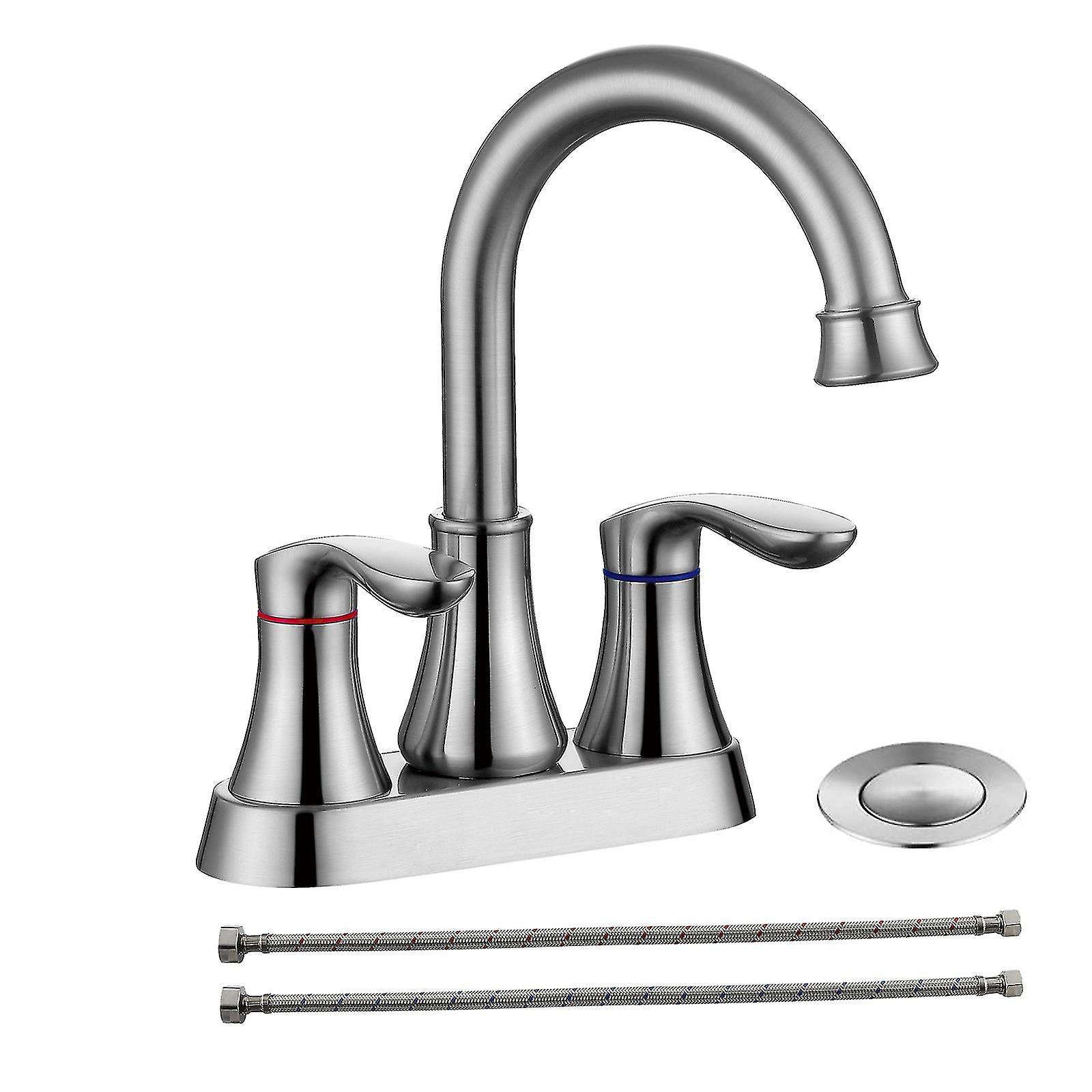 Silver Two Handle Kitchen Faucets High Arc Bathroom Basin Sink Faucets ...
