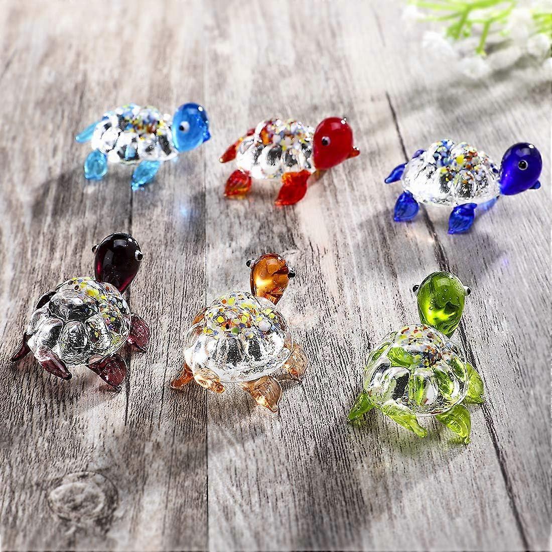 Glass Blown Turtle Figurines Crystal Home Decor Set of 6 Small Animal ...