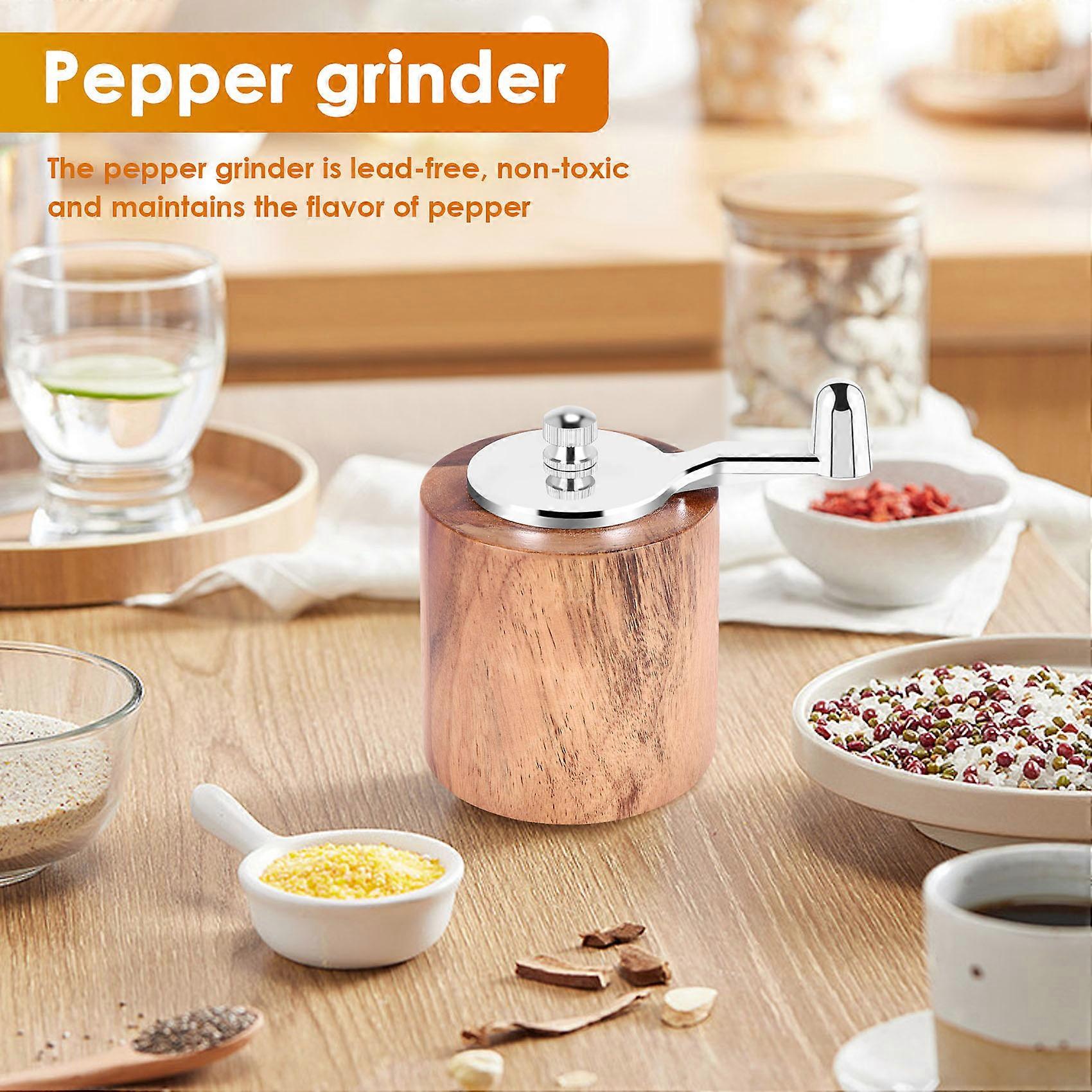 Pepper Mill, Hand Crank Wood Pepper Grinder with Classic Handle and ...