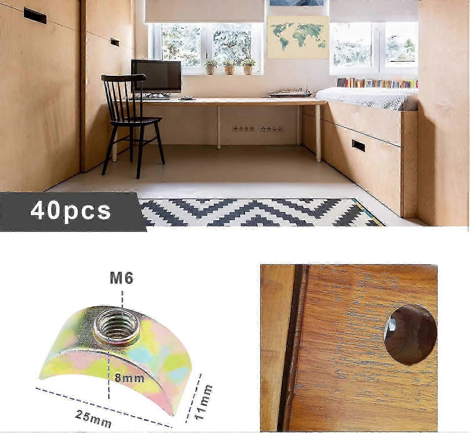 40PCS Half Moon Nuts Furniture Connector Nuts Spacer Washer for Connect ...