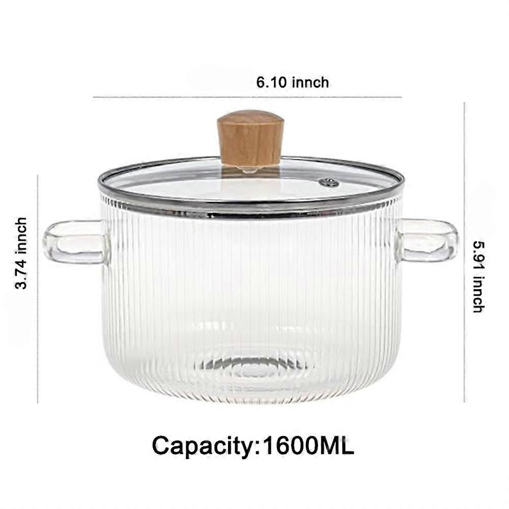 Glass Cooking Pot with Lid 1.6L Heat-Resistant High Borosilicate ...