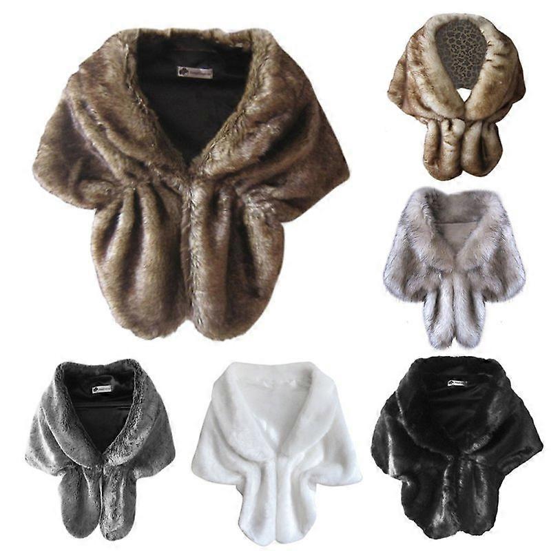 Women Bridal Shawl Wedding Cape Warm Plush Elegant Winter Faux Fur Long ...