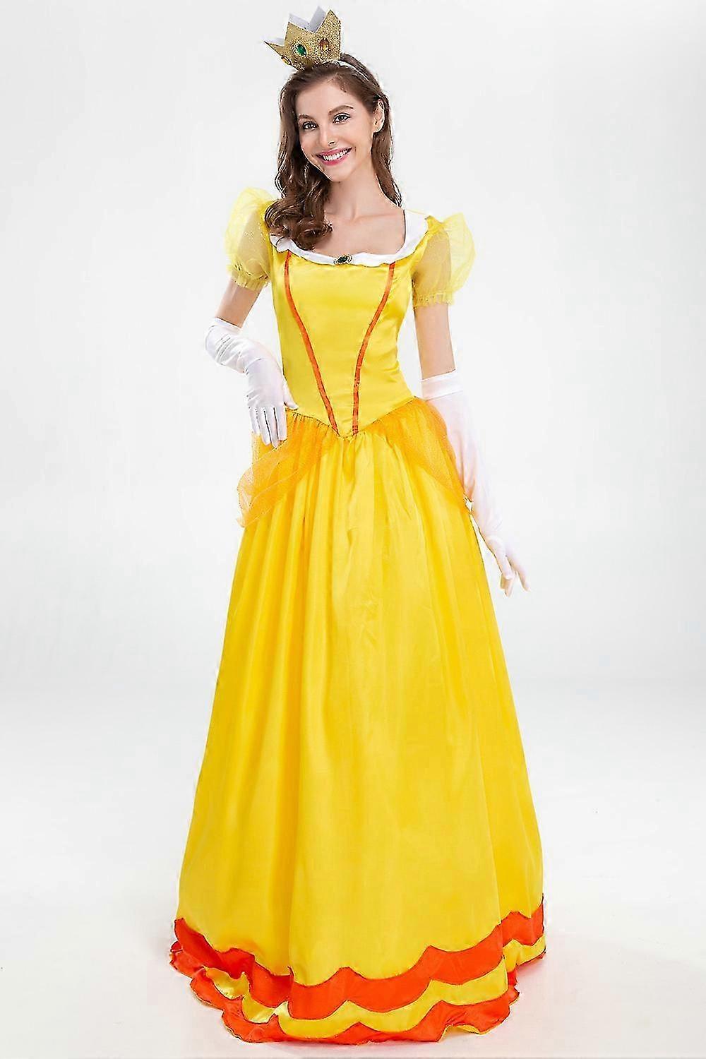 Women's Super Mario Peach Cosplay Costume Pink Princess Dress + Gloves ...