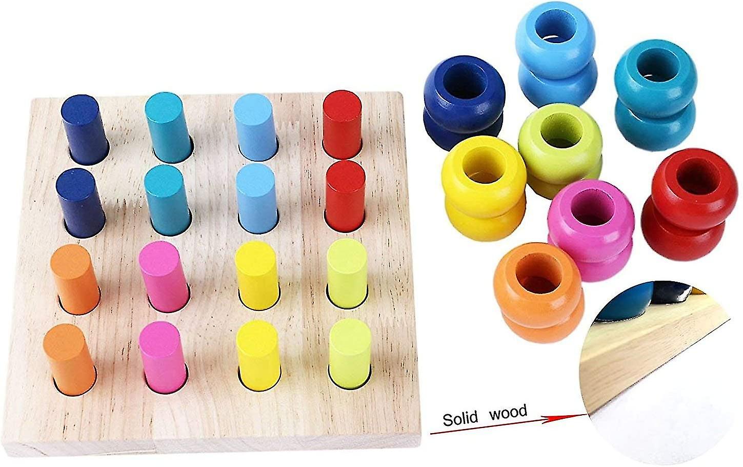 Wooden Color Sorting Stacking Rings Board Educational Learning Counting ...