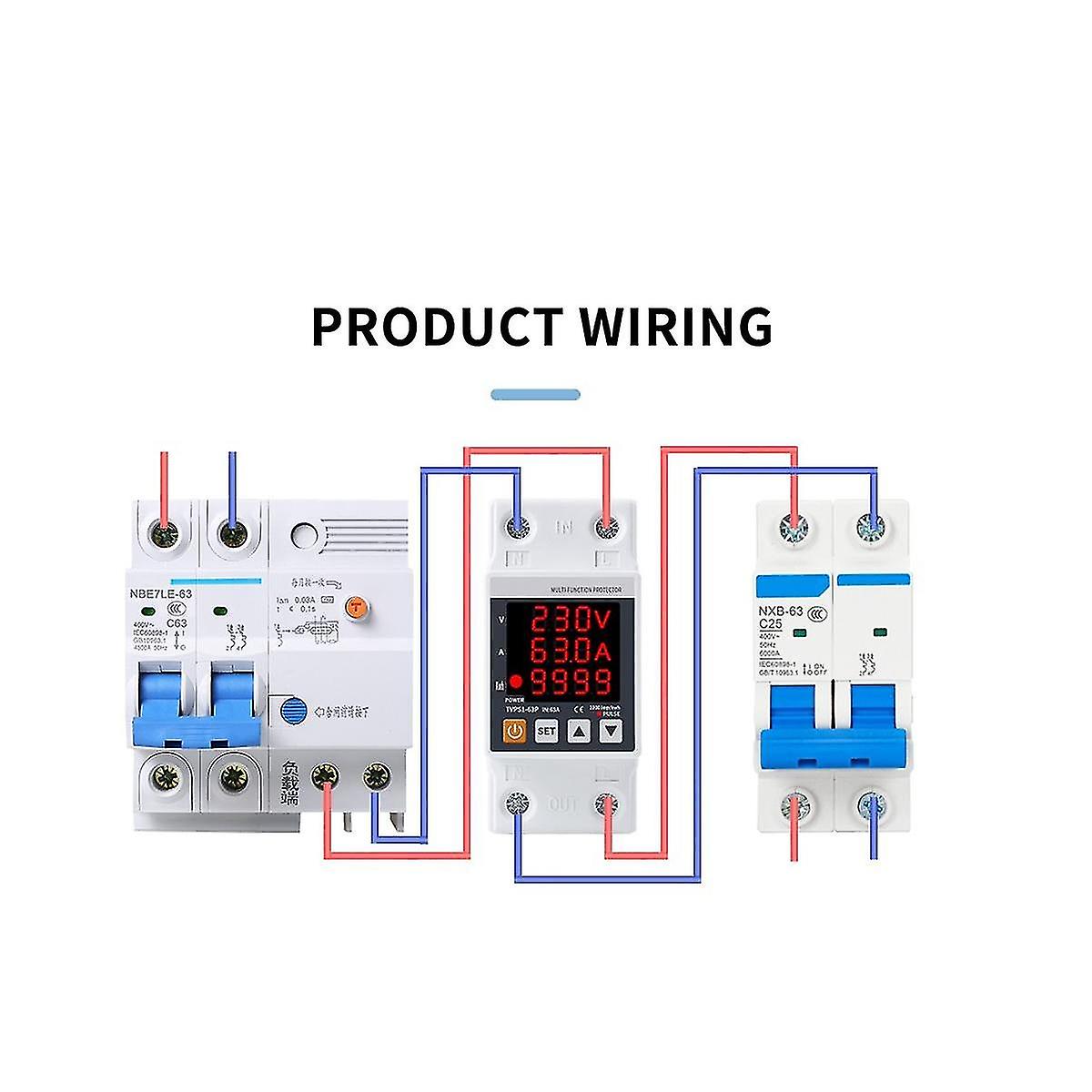 2p 63a 230v 3in1 Display Din Rail Adjustable Over Under Voltage Surge ...