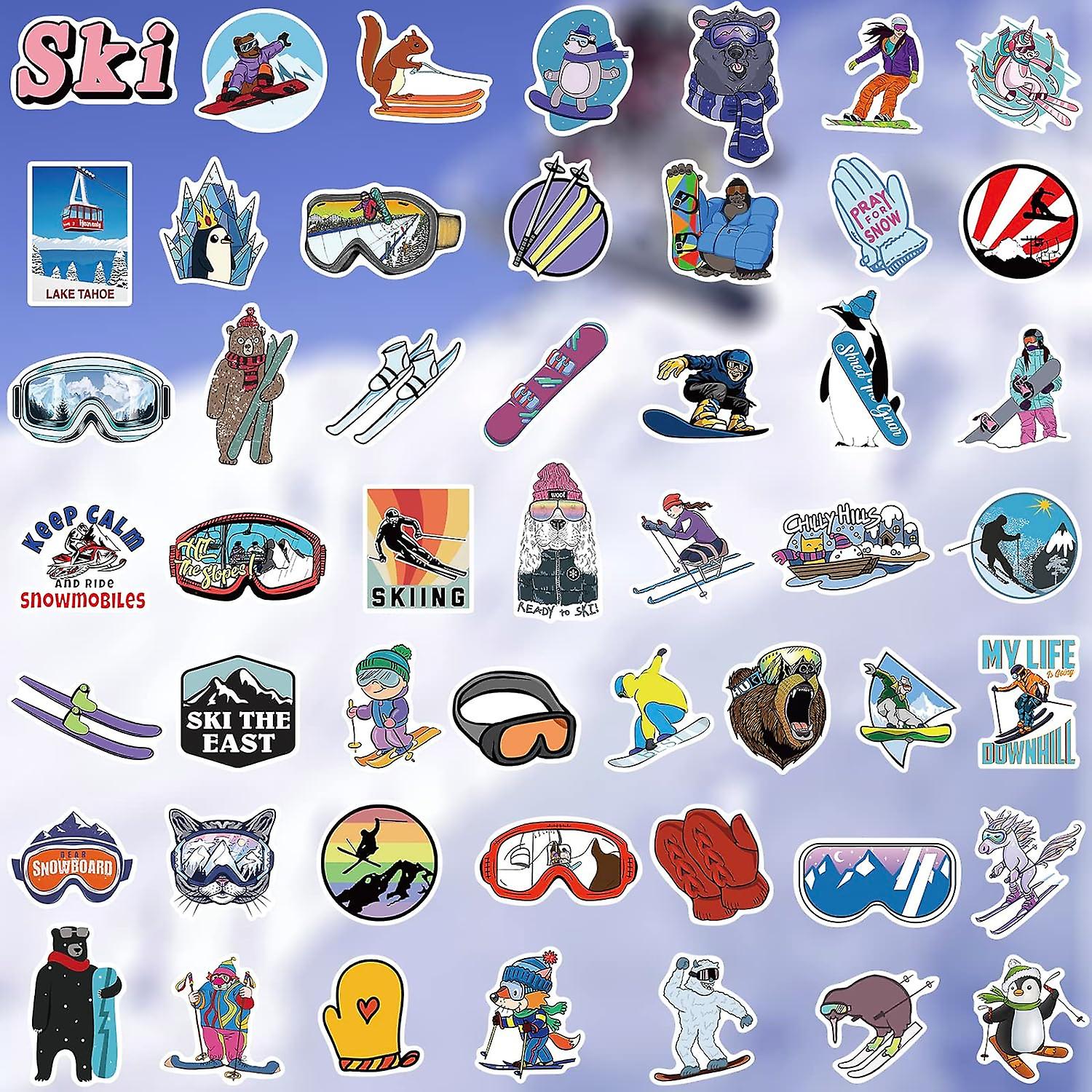 50PCS Winter Skiing Stickers,Ski Cartoon Decals Vinyl Waterproof ...
