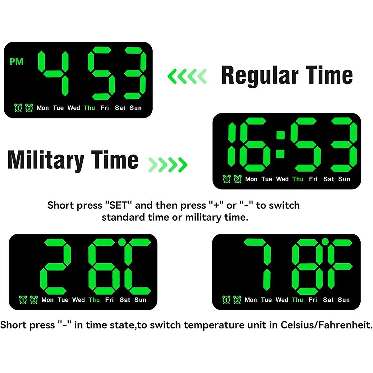 Digital Wall Clock,9.5 Inch,LED Alarm Clock with Big Digits,,Dual Alarm ...