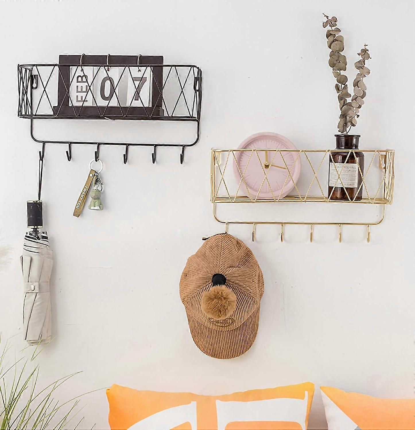 Wall Shelf Floating Shelf with Metal Grid, Wall Shelf with Hooks, Towel ...