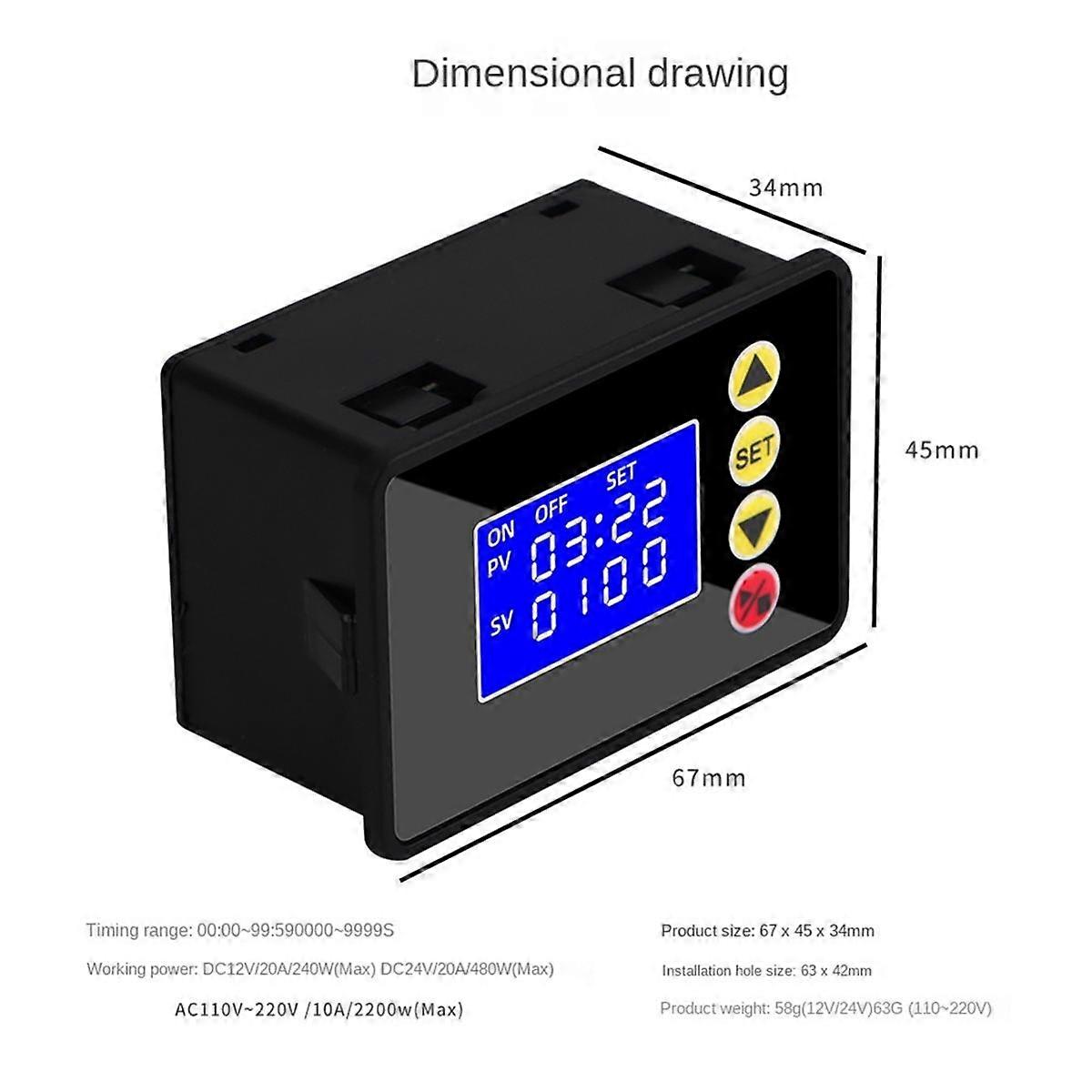 Programmable Digital Switch Relay Control Time Controller Delay Relay Cycle Timing On/Off DC 12V ...