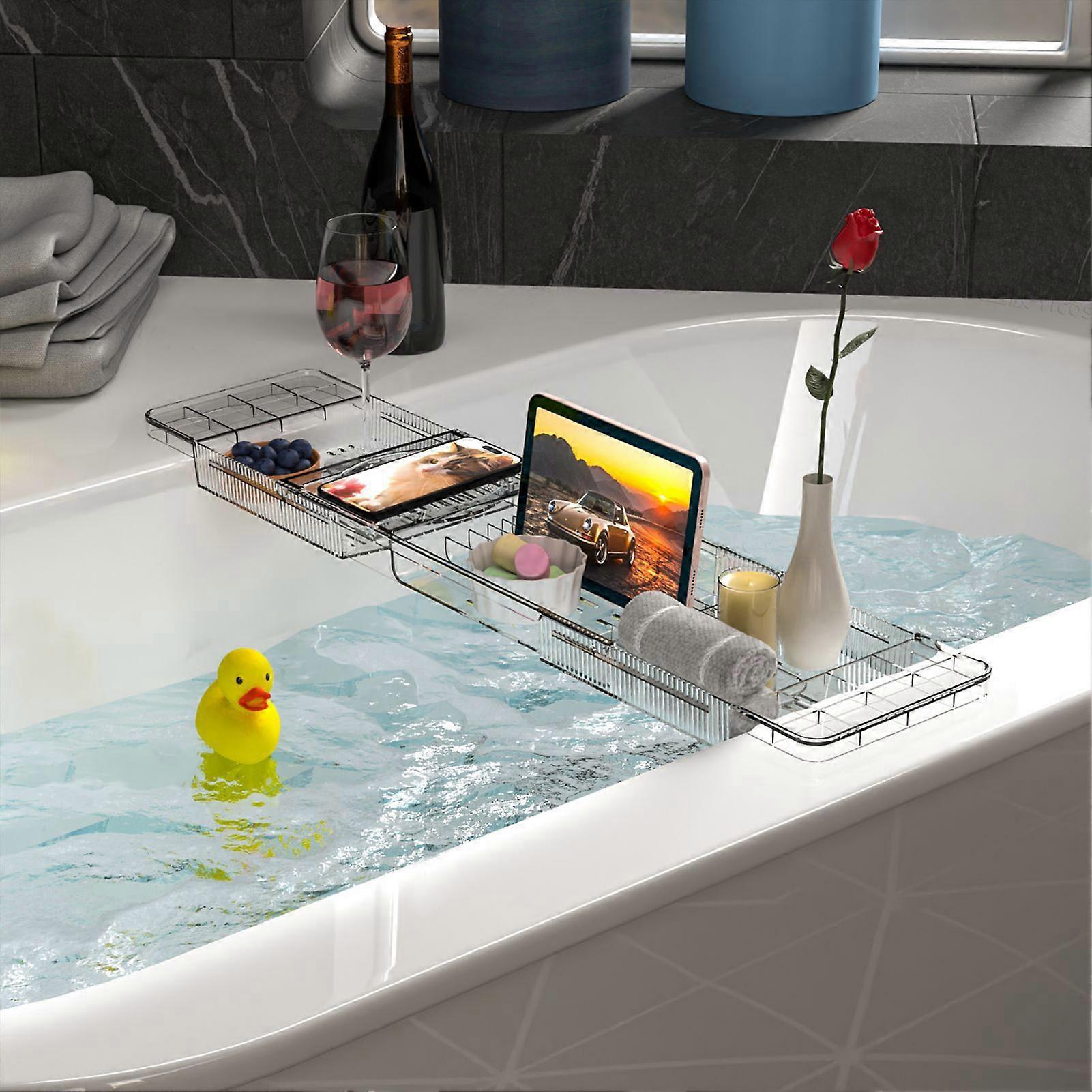 Adjustable Bathtub Caddy Tray Retractable Large Capacity Transparent ...