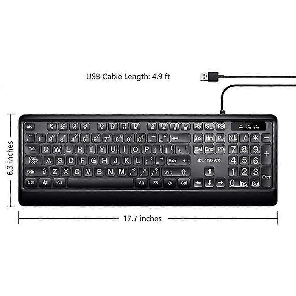 USB Wired Backlit Keyboard Keyboards for the Elderly Big Print Letter ...