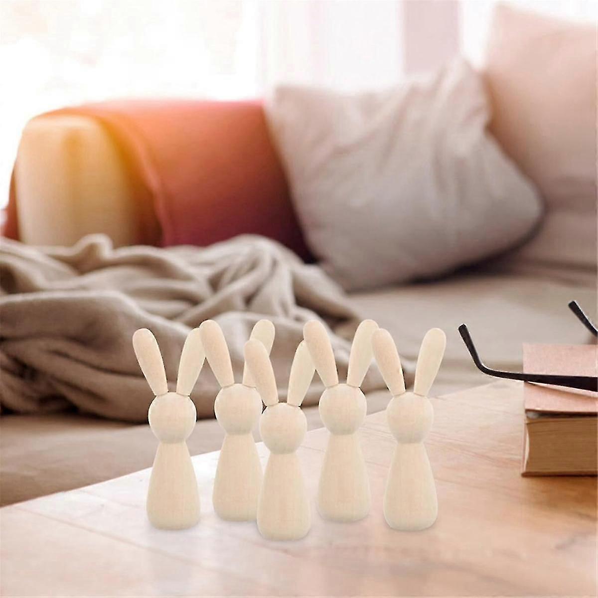 10Pcs Unfinished Wooden Rabbit Doll Figure Unpainted Peg Dolls DIY ...