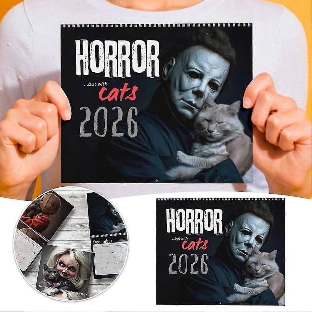 2026 Halloween Horror Movie & Cats Wall Calendar, Fear Theme Cat Art ...