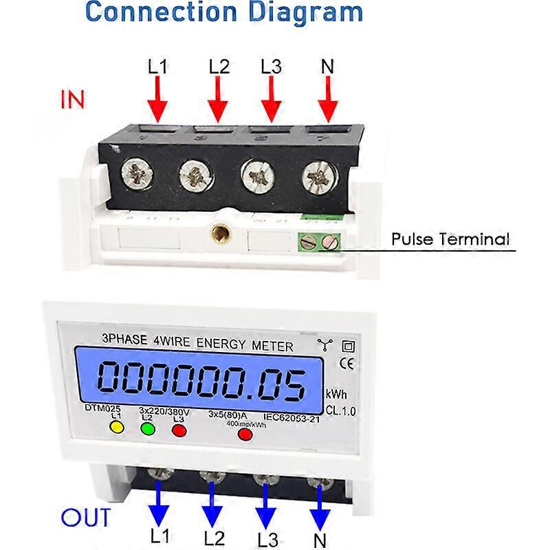 Three-Phase 4-Wire Energy Meter 220/380V 5-80A Power Consumption kWh ...