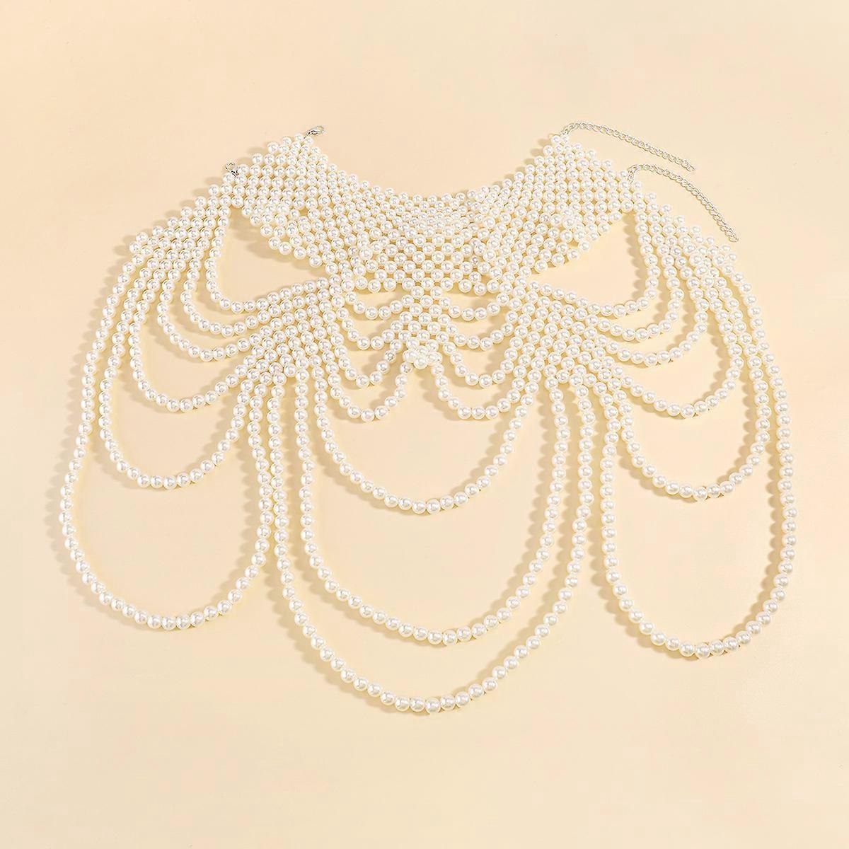 Kmvexo Women Pearl Shawl Necklaces Body Chain Sexy Beaded Collar ...