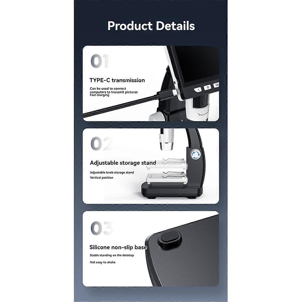 4.3inch Digital Microscope 1000X Magnification USB Coin Microscopio ...