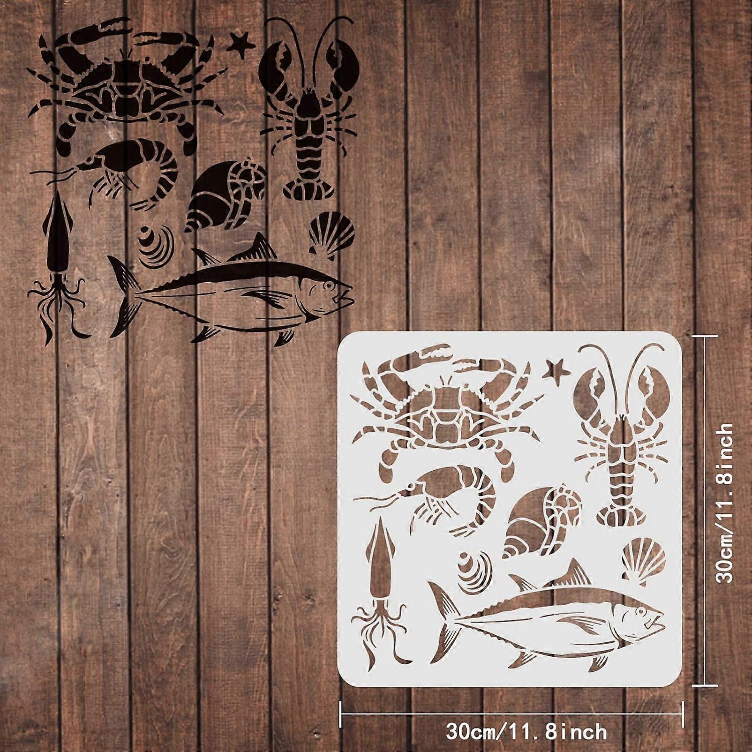 Sea Animal Stencil 11.8x11.8 inch Fish Shrimp Crab Octopus Conch Shells ...