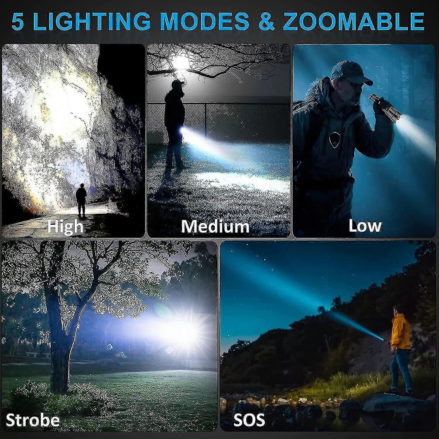 120000 Lumen Super Bright Powerful Flashlight, 5 Light Modes ...