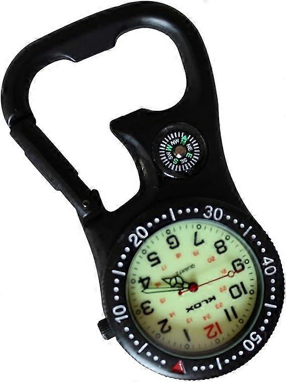 Black Clip-On Carabiner FOB Watch with Compass and Bottle Opener ...