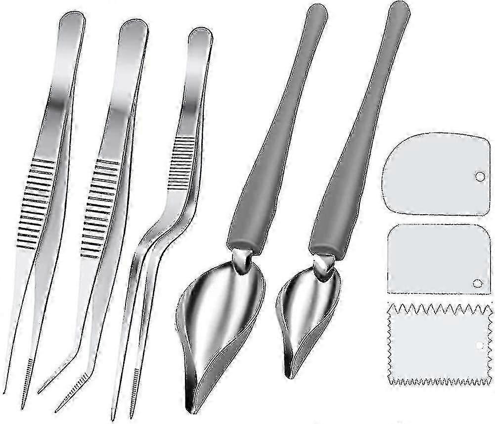 8pcs Stainless Steel Pencil Spoon & Cooking Tweezers Decorating Tools ...