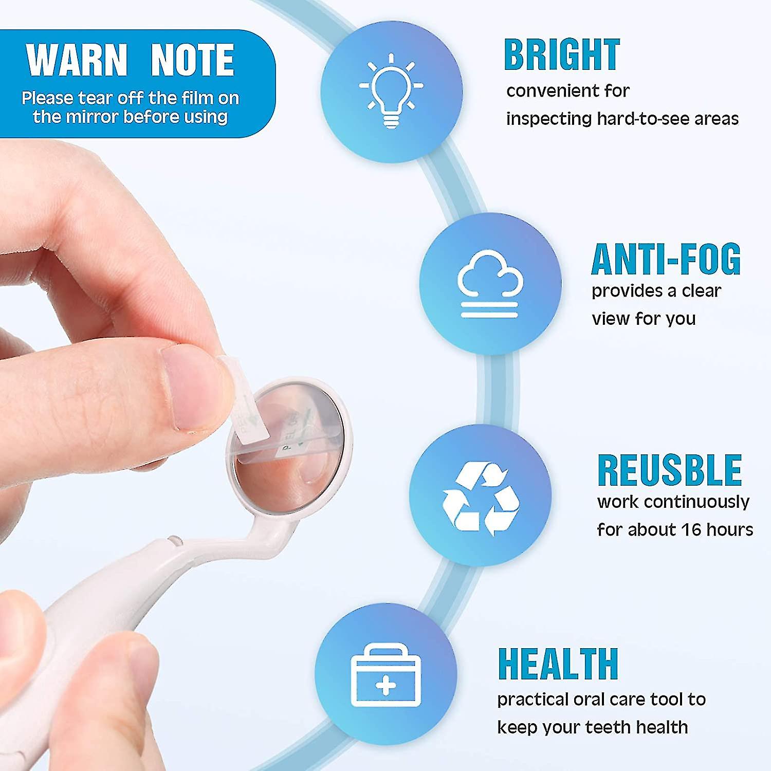 Dental Mirror Light Tooth Anti Fog Illuminated Tool Mouth Inspection ...