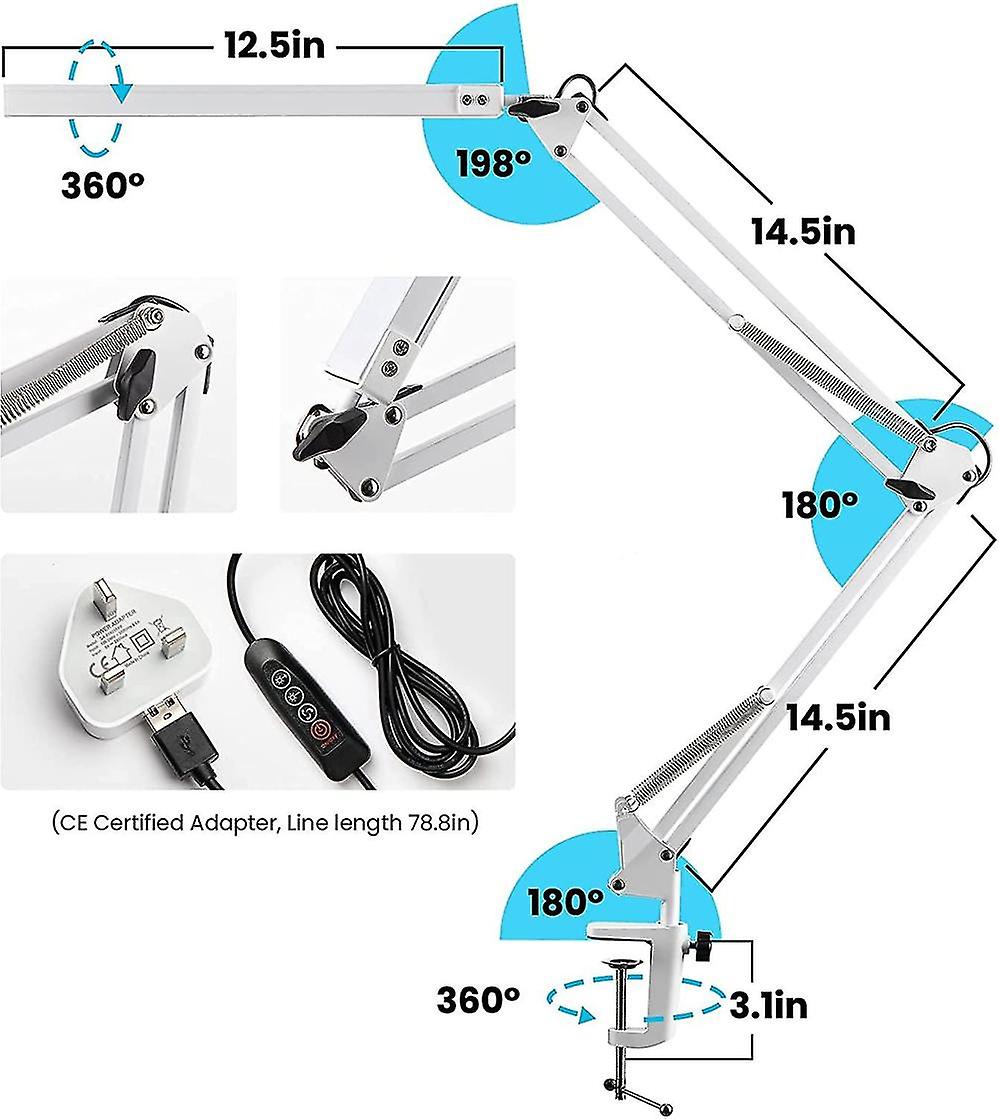 Led Desk Lamp, Foldable Architect Table Lamp With Clamp, 10 Brightness ...