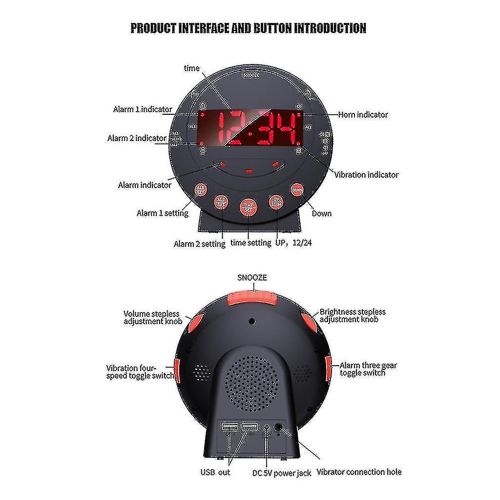 Heavy Sleepers Alarm Clock - Extra Loud Vibrating Alarm Clock With Bed ...