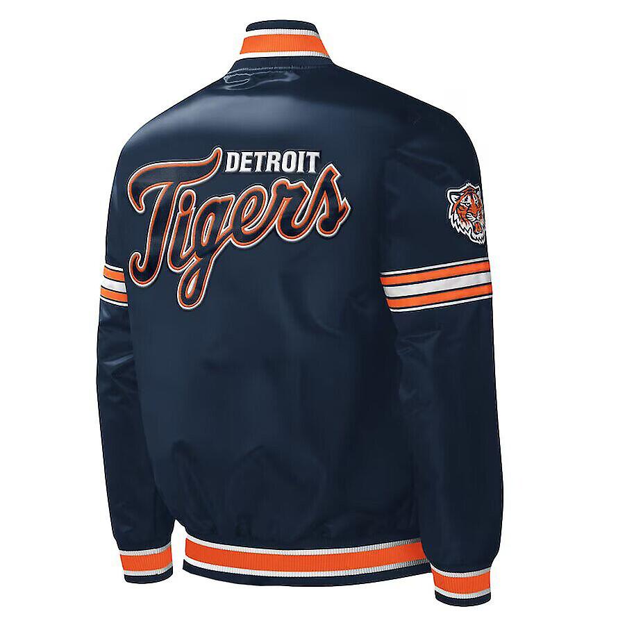 Mlb detroit tigers navy blue satin bomber letterman baseball varsity ...