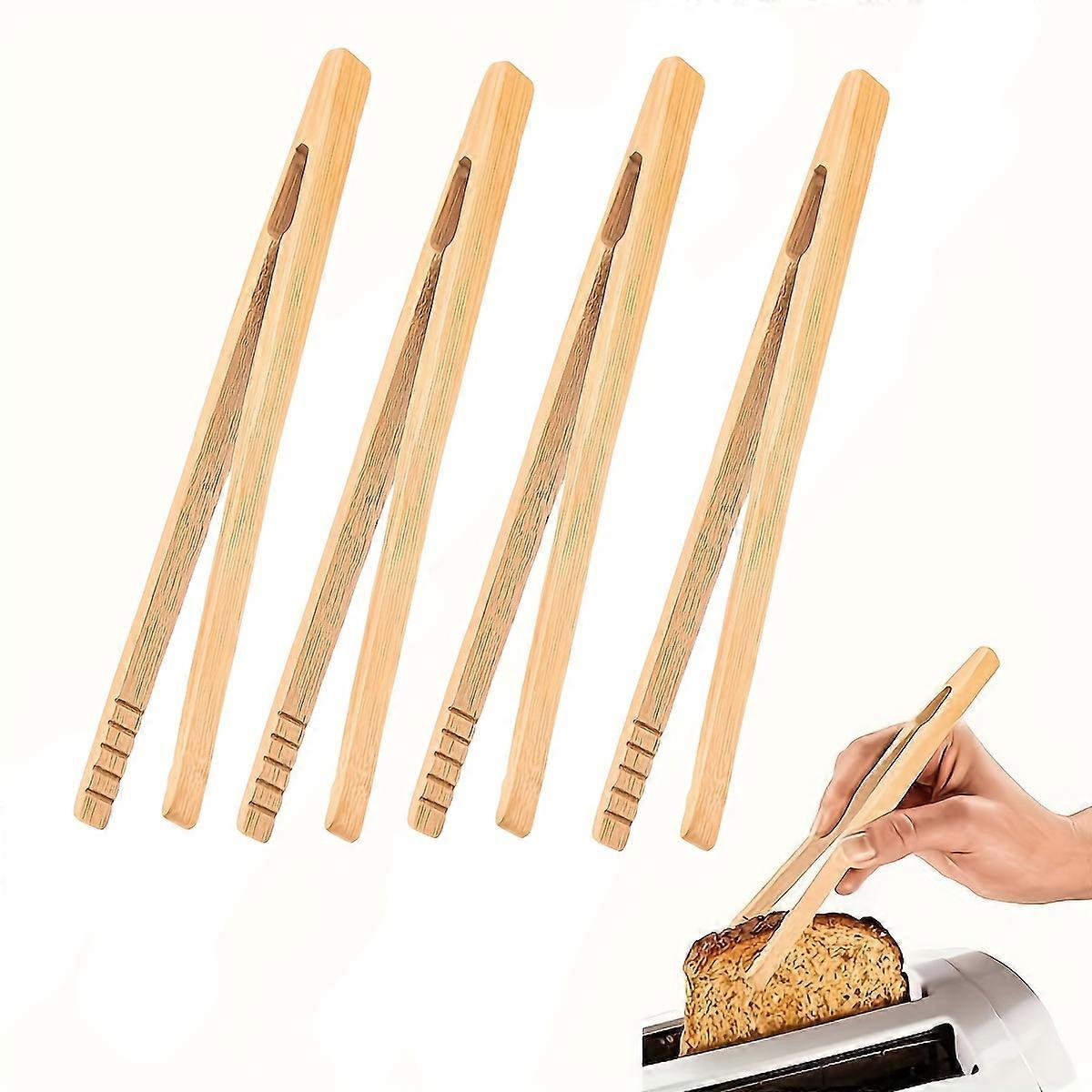 4pcs 7 Inch Bamboo Toaster Tongs For Toast Pickles Tea Cooking Kitchen ...